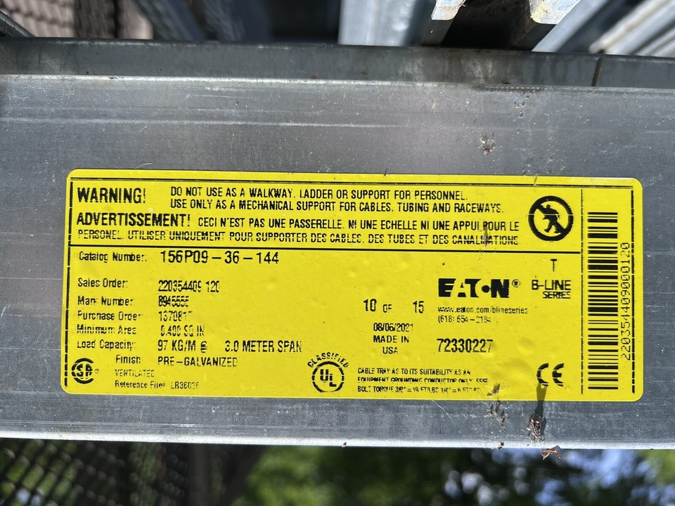 B-Line Cable Tray 36" x 144" galvanized REMAINING MATERIALS ARE DAMAGED ...
