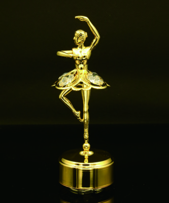 SWAROVSKI CRYSTAL STUDDED SPINNING BALLERINA MECHANICAL MUSIC BOX 24K ...