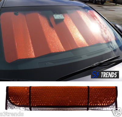 Reversible Chrome & Red Front Window Windshield Sun Shade Accordion Car ...