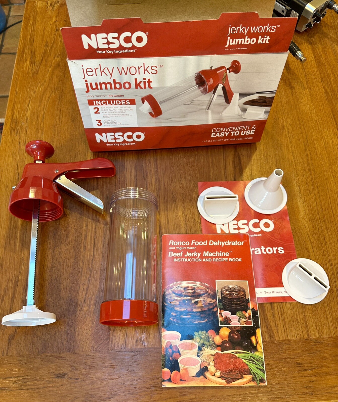 Nesco Jerky Works Jumbo Kit, 1 Count Red Jerky Gun With 3 Attachments ...