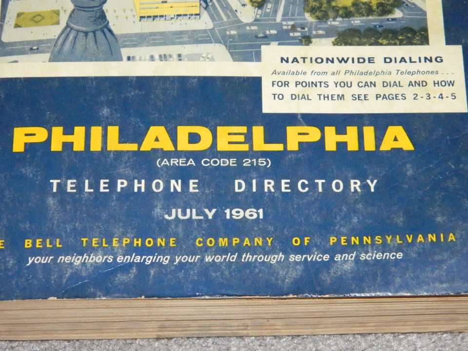 1961 Philadelphia, PA Bell System Telephone Directory / Phone Book ...