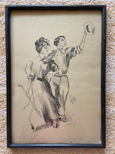 Gibson Girl Golfer Original Pen and Ink Drawing Illustration Art Framed ...