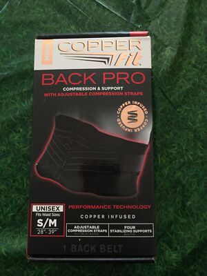 Copper Fit Compression Back Support Belt S/M - Black with Copper Trim ...