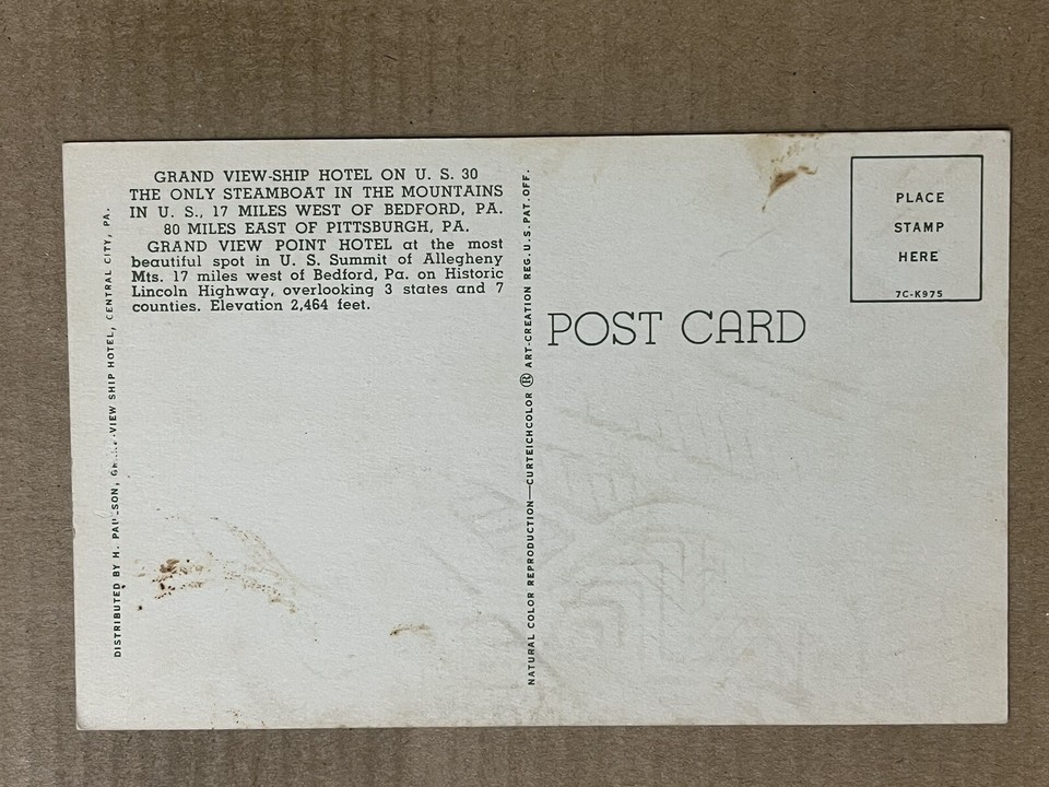 Postcard Bedford PA Grand View Ship Hotel Lincoln Highway US 30 ...