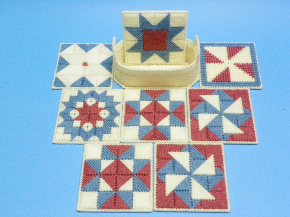 Handmade Plastic Canvas Coaster Sets Of 8 Completed Coasters With ...