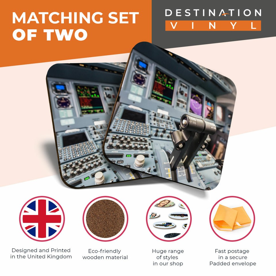 2 x Coasters - Airplane Cockpit Guages Plane Pilot Home Gift #16332 ...