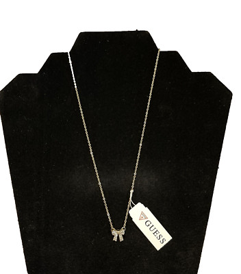 GUESS Bow Pendant Gold Tone Pretty Pave Necklace 16 - 19" NWT | eBay