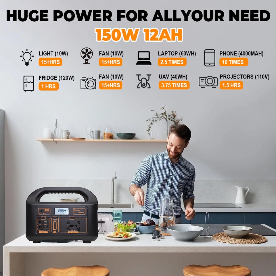 150W Portable Power Station 110V Outdoor Solar Generator Charger Power ...