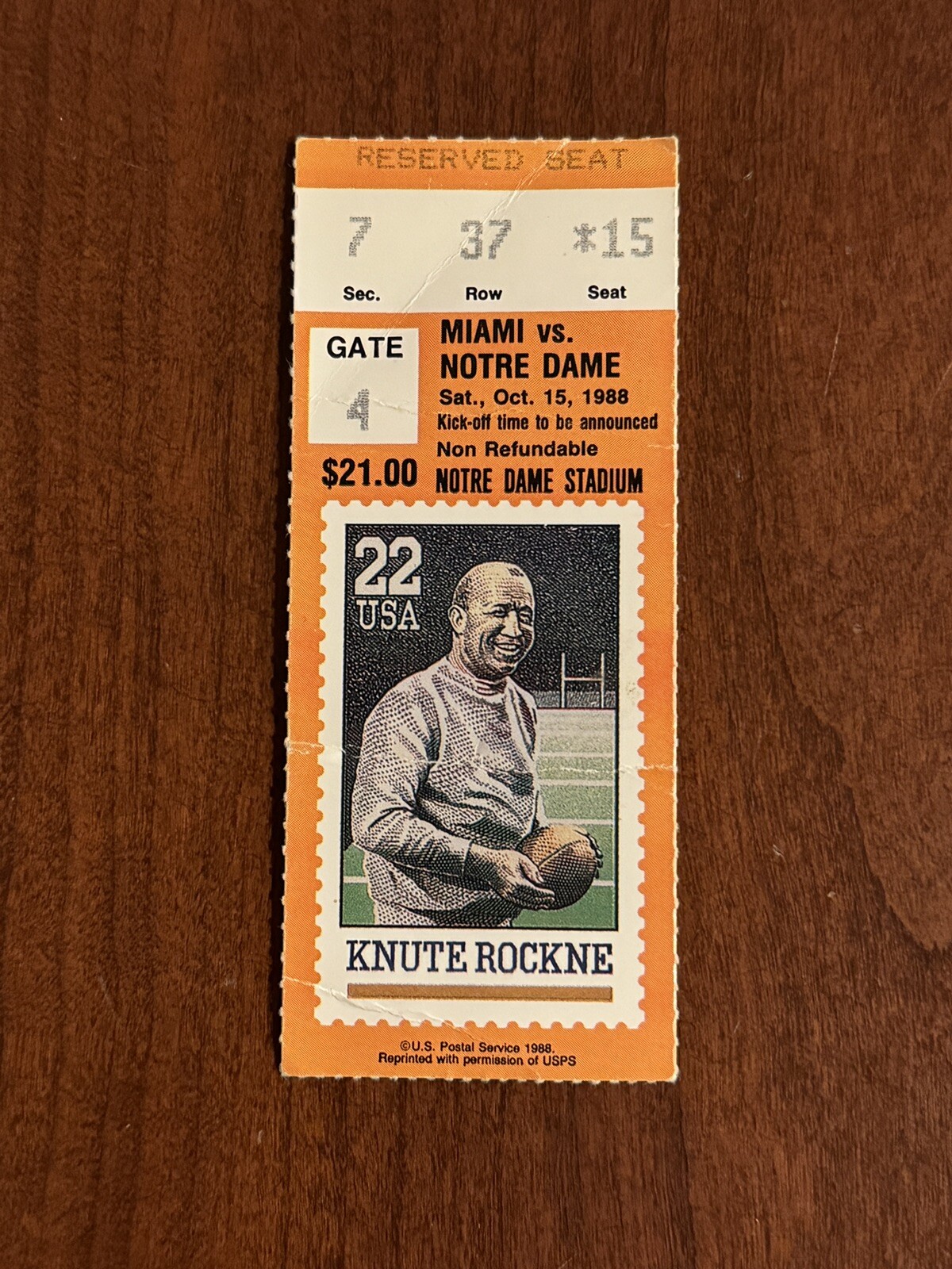 1988 Notre Dame Miami Ticket Lou Holtz Rocket Ismail Catholics vs ...