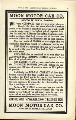 1908 PAPER AD CAR AUTO Moon Motor Automobile Roadster St Louis MO | eBay