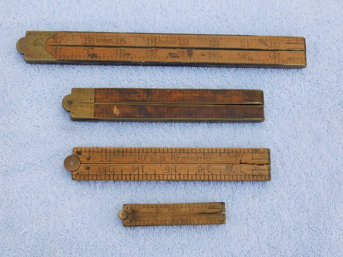 Lot of 4 Vintage STANLEY Boxwood & Brass Folding Rules - #66 3/4, 62 ...
