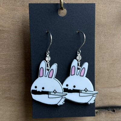 Bunny Rabbit With Knife, Funny Earrings, Crystal Accent on Stainless ...