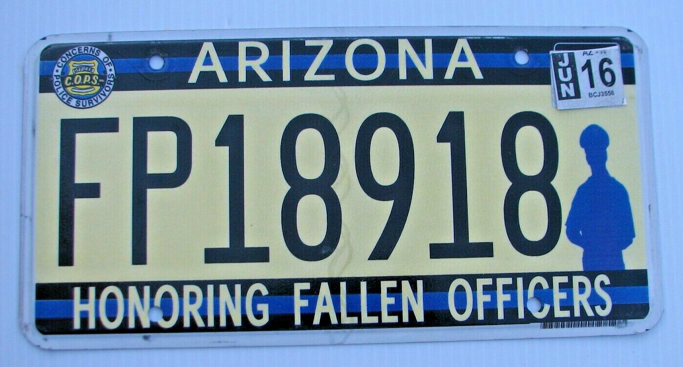 ARIZONA HONORING FALLEN POLICE OFFICERS LICENSE PLATE " FP 18918 " AZ ...