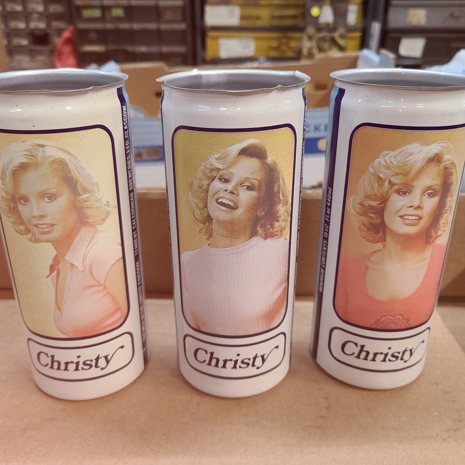 Tennent's LAGER Christy sexy girly 3 different beer cans tough cans non ...