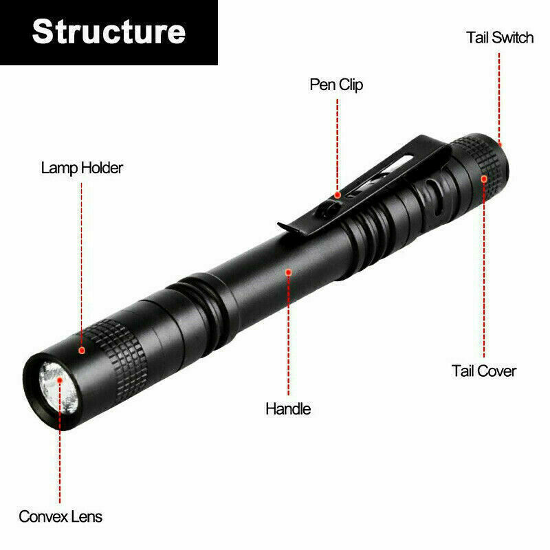 1/ 20 x LED Flashlight Clip Mini Light Penlight Pocket Portable Pen ...