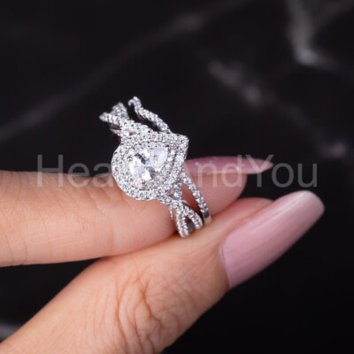 2ct Pear Simulated Diamond Dual Halo Infinity Bridal Set 14k White Gold ...