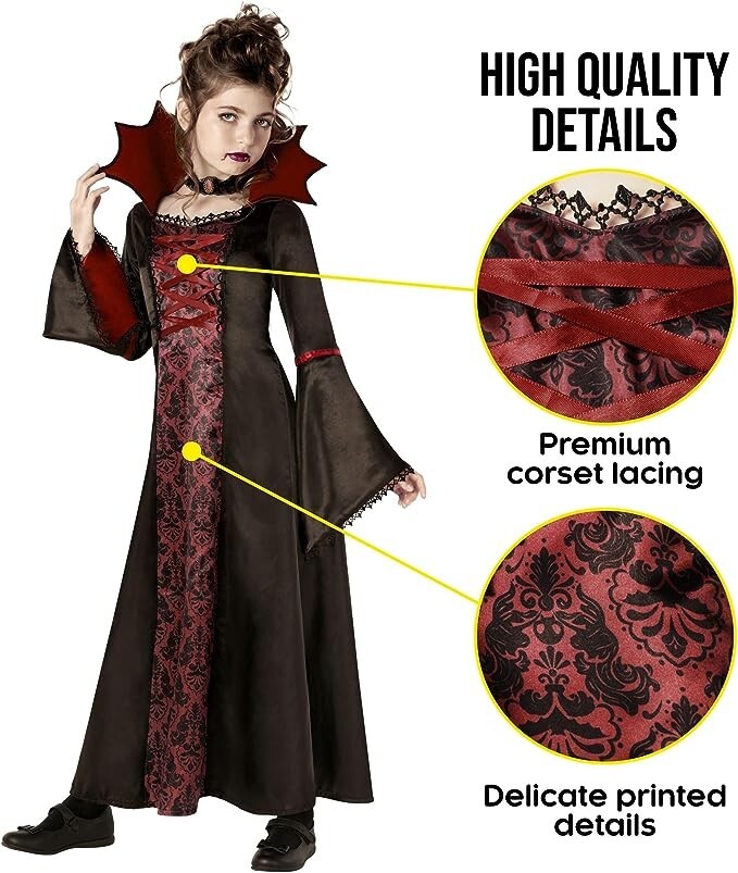 Deluxe Girls Vampire Costume Kids Gothic Vampiress Dracula Halloween ...
