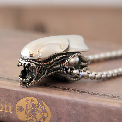 Men's Punk Stainless Steel Alien Head Necklace Pendant Large Gothic ...