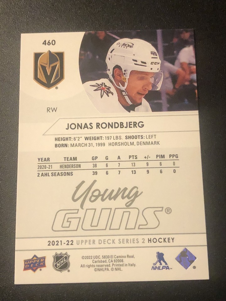 2021-22 Upper Deck Series 2 Young Guns Jonas Rondbjerg #460 Rookie RC ...