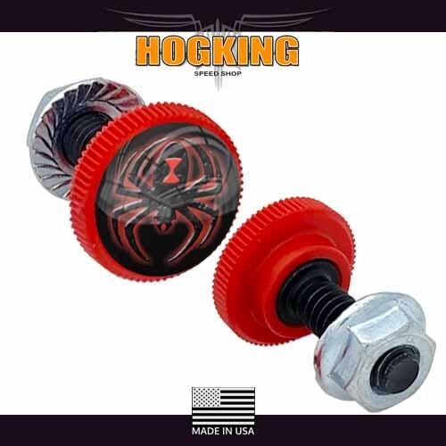 2 Red Knurled Motorcycle License Plate Frame Tag Bolts - BLACK WIDOW ...