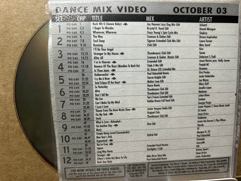 rare DVD sleeve PROMO ONLY Dance Mix Video 2003 October | eBay
