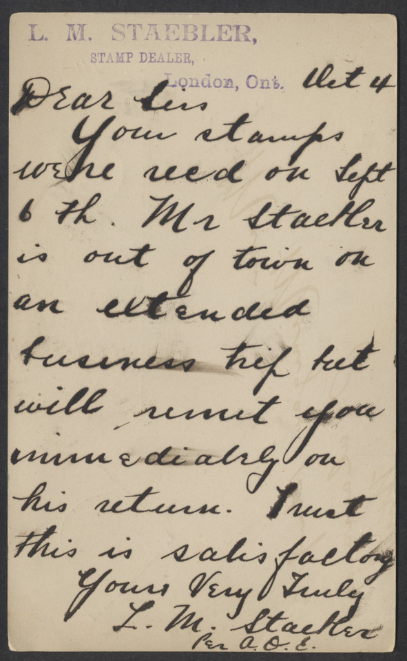 1893 London ONT Squared Circle On #P12 1c PSC Stamp Dealer Staebler to ...