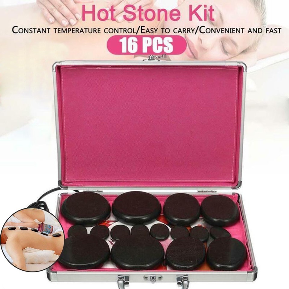 16PCS Hot Stones Massage Kit Set Basalt Stone Heater Large Rock SPA ...
