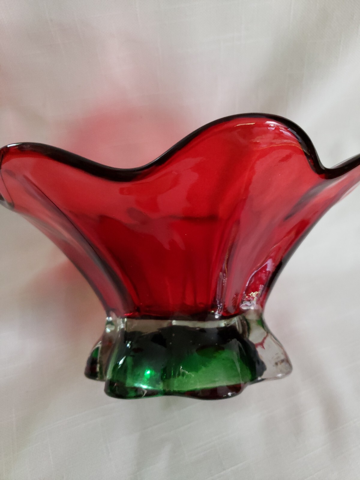 Teleflora~Ruby Red~Glass Flower Bowl/Vase~Green Base~8.5"Wx4.25"T~Heavy ...