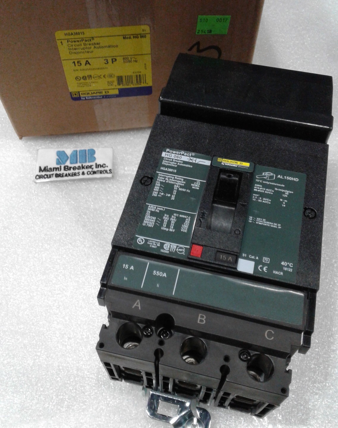 HGA36015 SQD 15 AMP 3 POLE 240- 600 VAC NEW | eBay