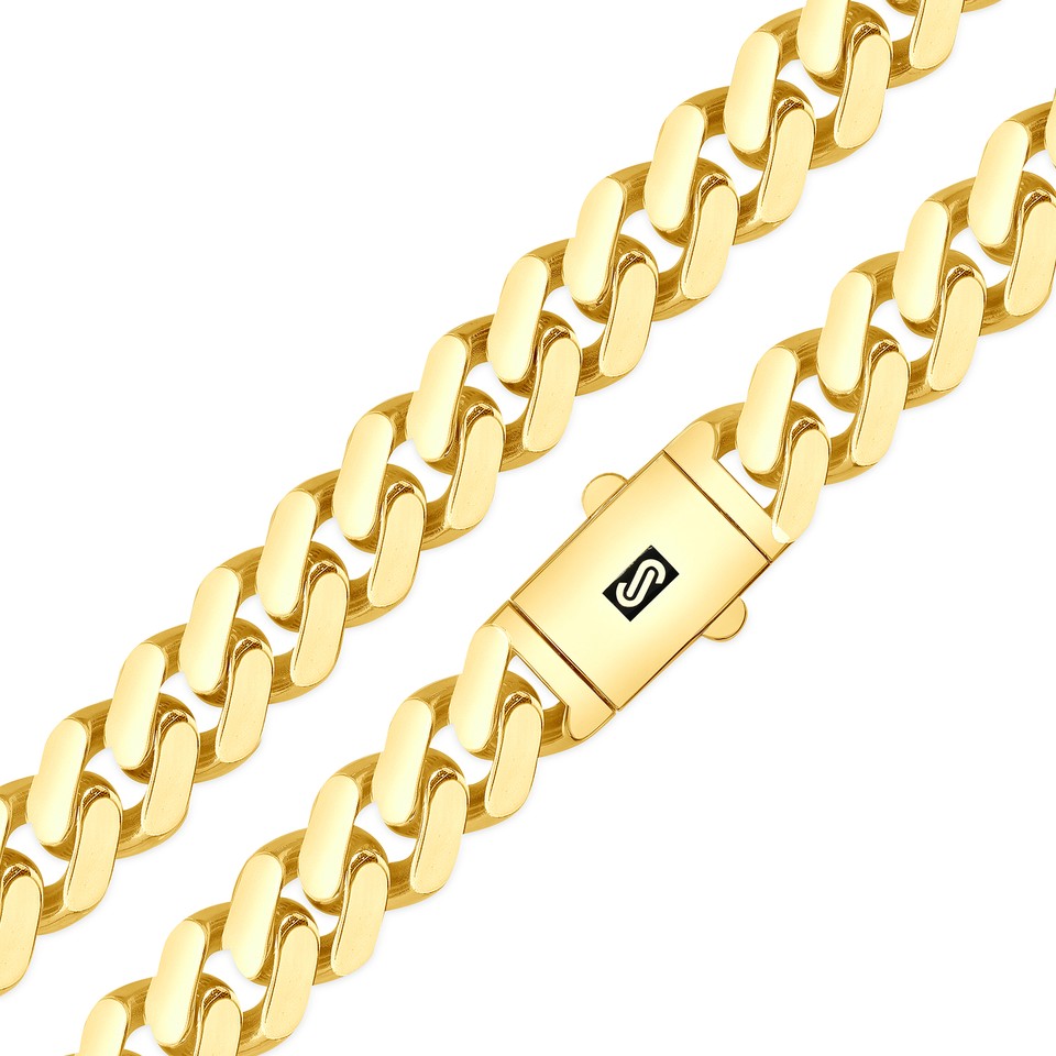 10K Yellow Gold Miami Cuban 13mm Royal Monaco Link Chain Bracelet 8" 8. ...