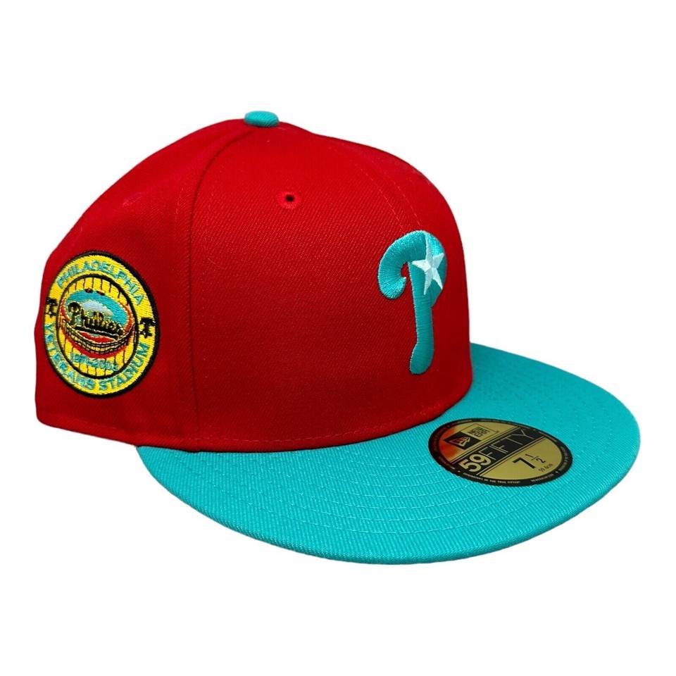New Era Philadelphia Phillies 59FIFTY Red Teal Hat Club Cap Hat 7 1/2 ...
