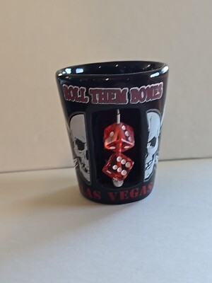 Las Vegas Shot Glass "Roll Them Bones" 3D Spinning Dice Skull ...