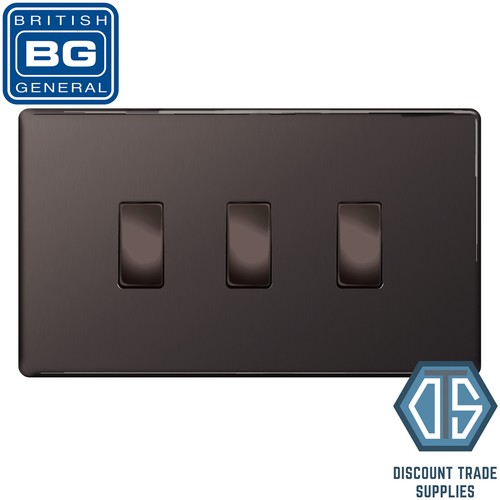 BG Black Nickel Screwless 3 Gang Intermediate Switch Double Format ...