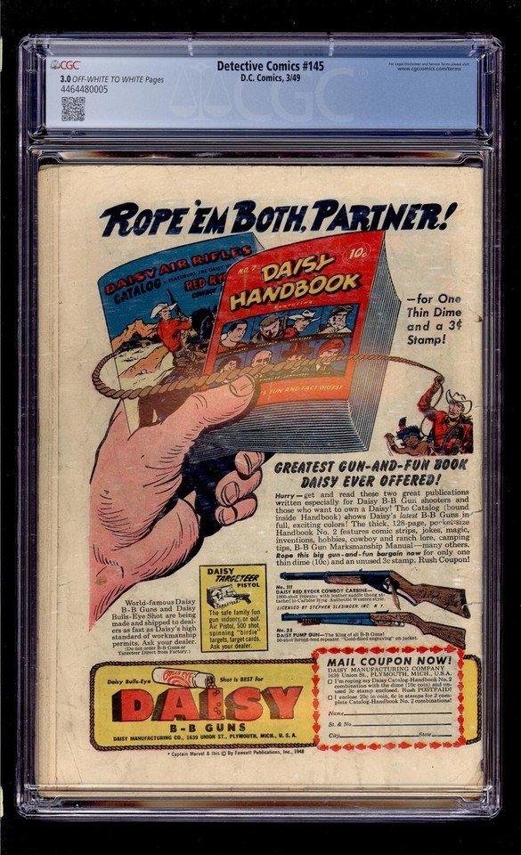 Detective Comics #145 1949 CGC 3.0 GD/VG OW/W High Definition Scans ...