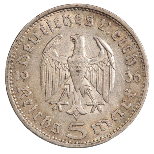 1936 A GERMANY SILVER HINDENBERG FIVE 5 MARKS COIN (#7017) | eBay