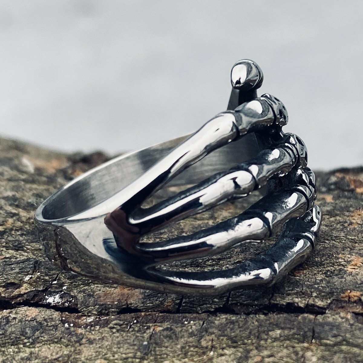 MENDEL Mens Skull Skeleton Hand Finger Ring For Men Stainless Steel ...