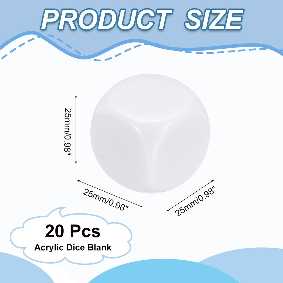 25mm Acrylic Dice Blank 20 Pcs Rounded Corner Dice for Board Games ...