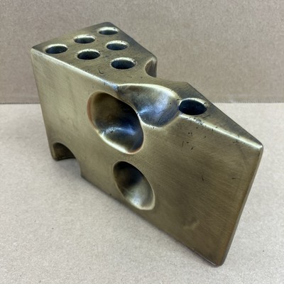 Vintage MCM Brass Swiss Cheese Wedge Pen Pencil Holder Paperweight Desk ...