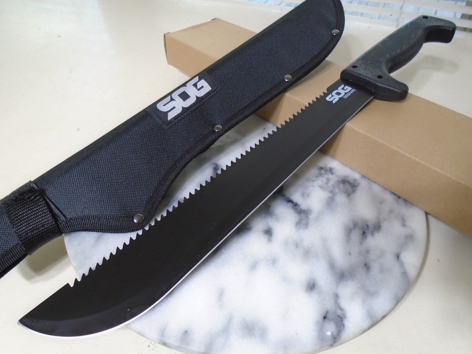 SOG Sogfari Sawback Machete Sword Knife 37-99-01-56 Full Tang w Sheath ...