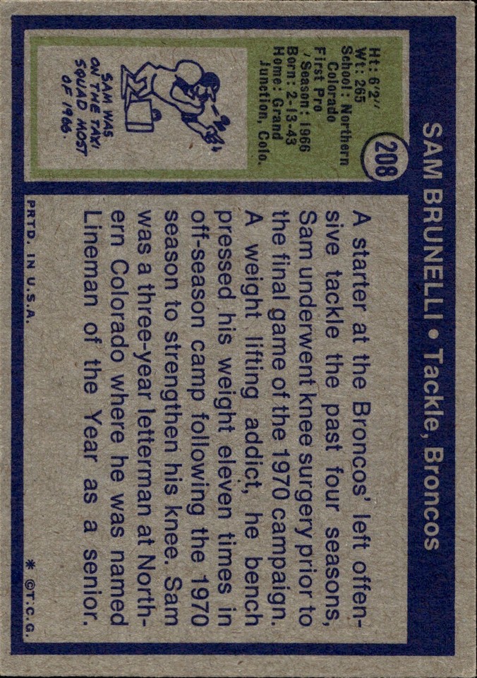 1972 Topps #208 Sam Brunelli Very good | eBay