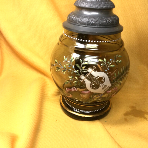 German Amber Theresienthal Pewter Lidded Beer Stein w/Musical ...