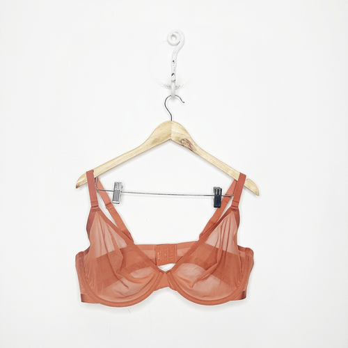 CUUP THE PLUNGE Mesh Bra womens 40E clay pink underwire semi sheer | eBay