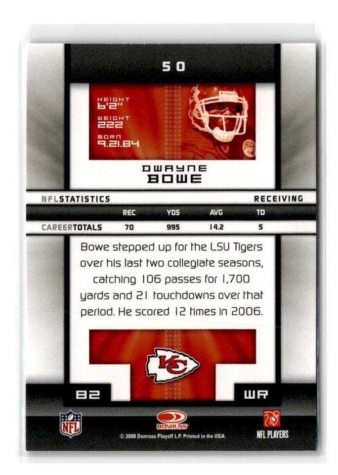 2008 Donruss Elite - #50 - Dwayne Bowe - Kansas City Chiefs | eBay
