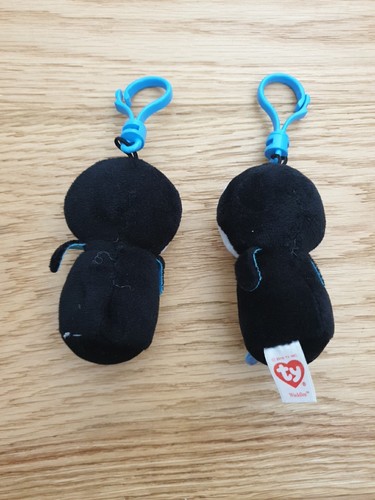 2x Ty Beanie Boos Waddles Penguin Keyring / Bag Clip 3” Retired Sparkle ...