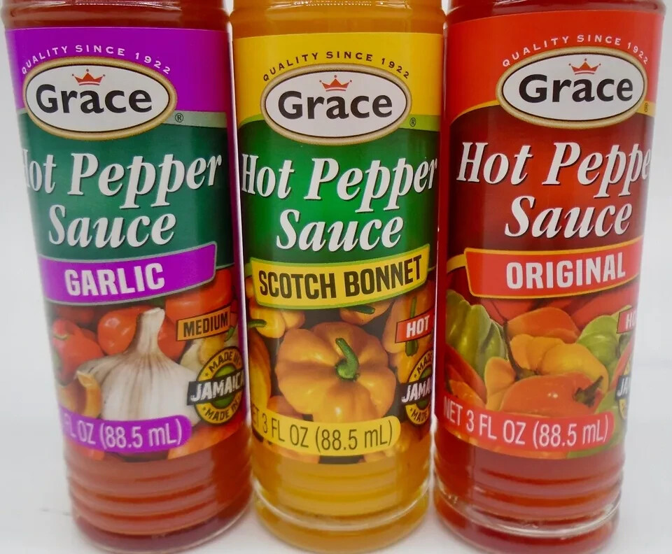 Grace Hot Pepper Sauce 3 fl oz 3pck Garlic, Scotch Bonnet | eBay
