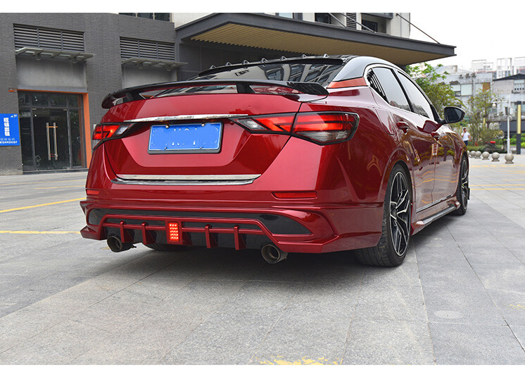 For Nissan Sentra Sylphy Black+Red LED Rear Bumper Diffuser Spoiler ...