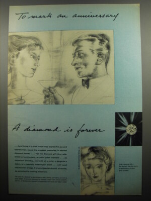 1955 De Beers Diamonds Ad - To mark an anniversary a diamond is forever ...