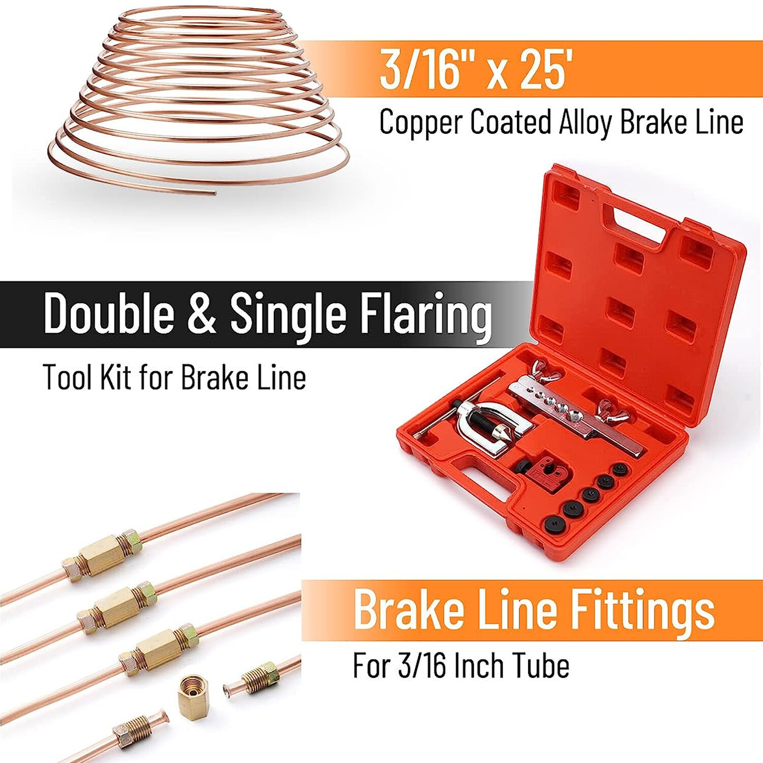 Brake Lines Repair Kit Copper Pipe Flaring Tool Cutter Bender 3/16 ...