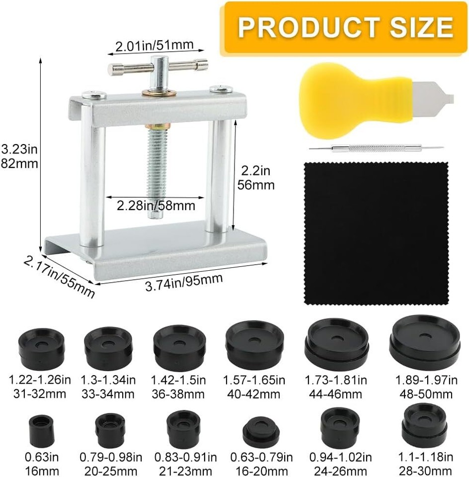 Watch Press Tool Set - 18 Molds, Crystal Press, Back Case Closer for 16 ...
