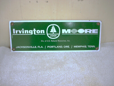 Vintage Irvington Moore Metal Enamel Sign Industrial DNR USNR 14.5 " x ...